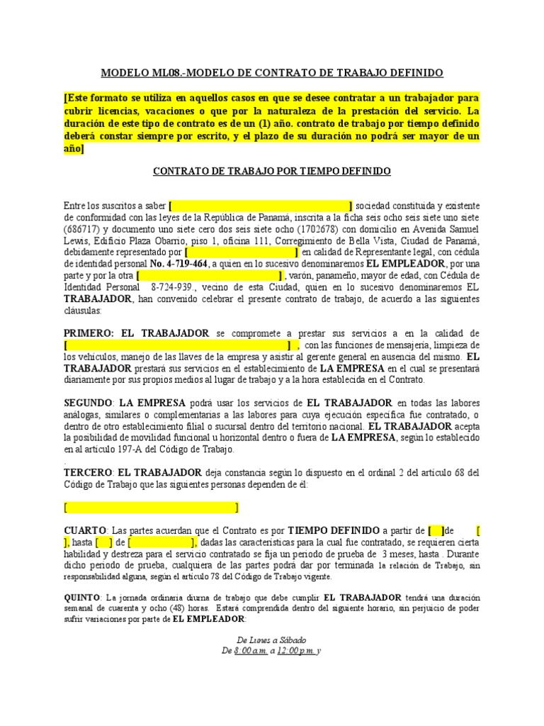 MODELO Contrato Definido de Trabajo-SCRIB | PDF | Pagos