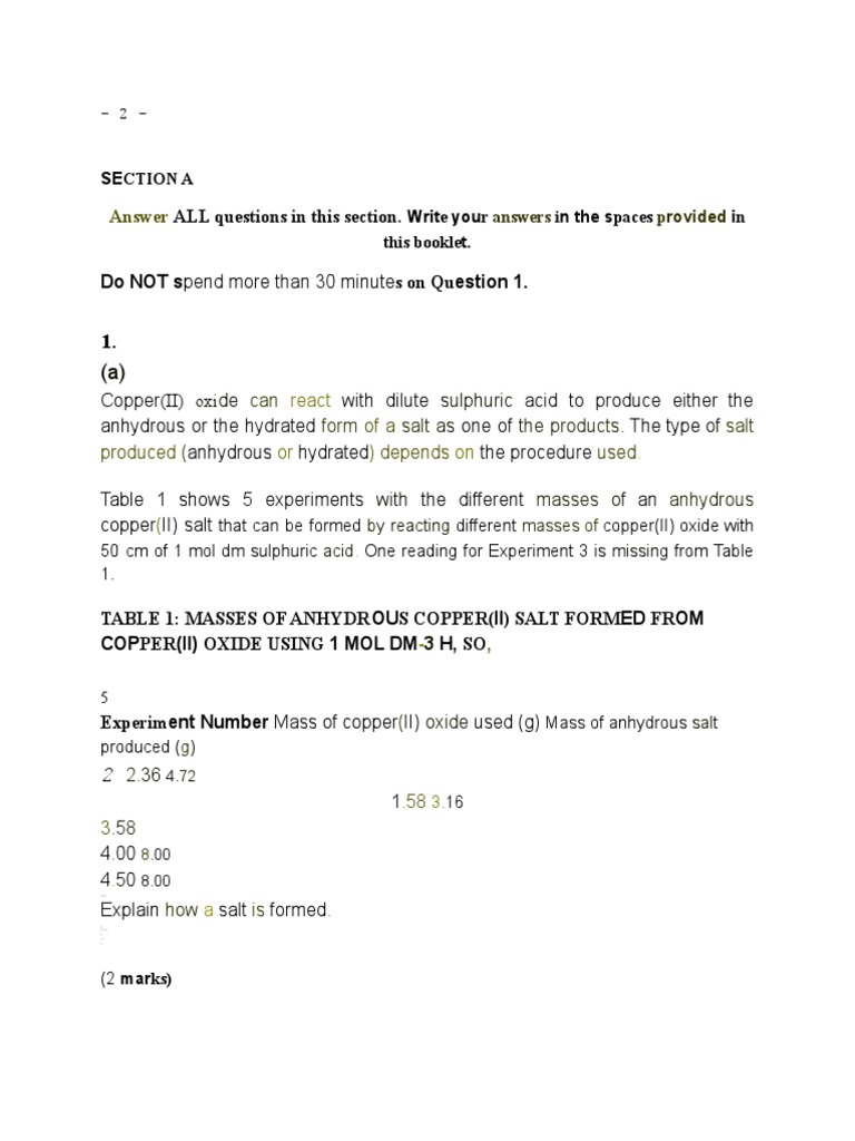 Salt Question Past Paper | PDF