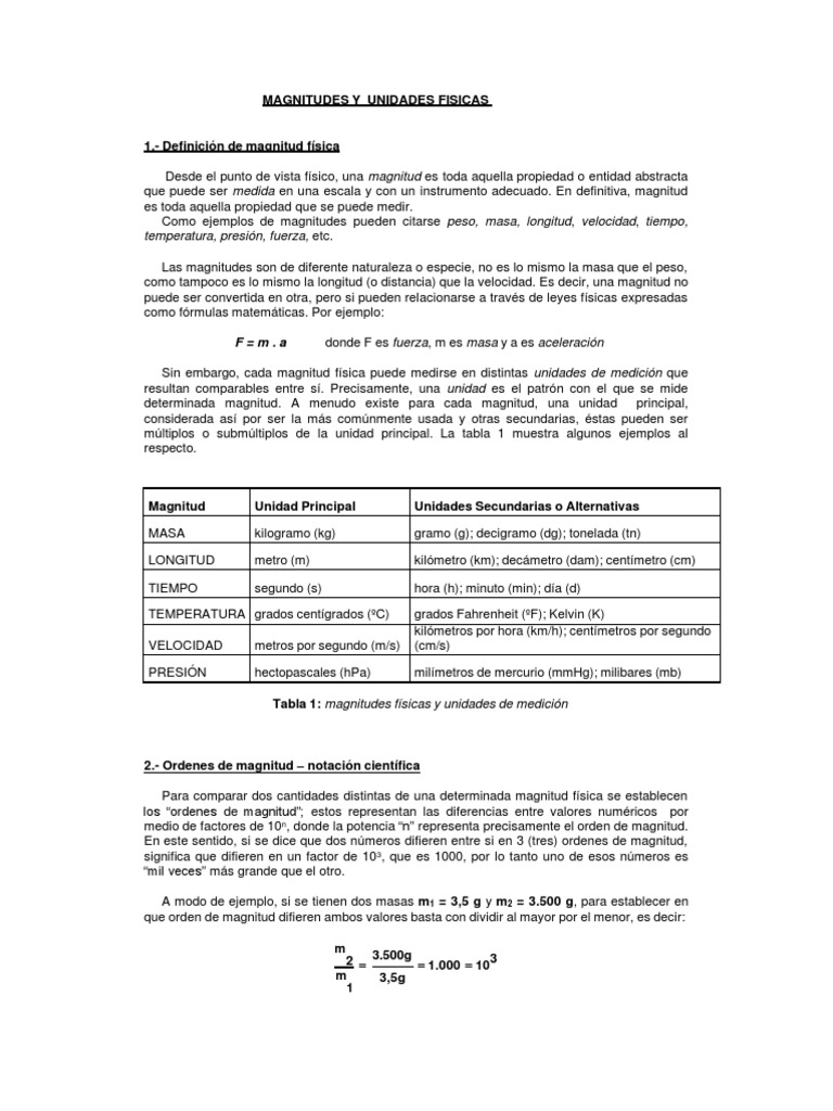 Magnitudes y Unidades Fisicas PDF | Descargar gratis PDF | Pascal (Unidad) | Kilogramo