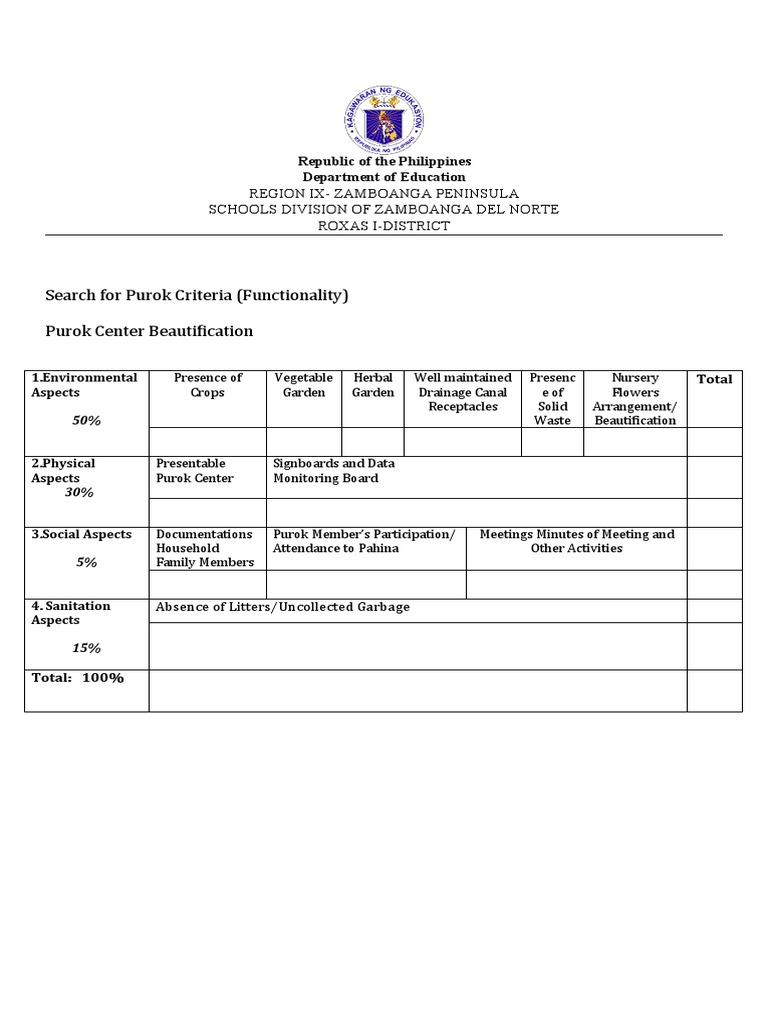 Purok Center Beautification Criteria | PDF