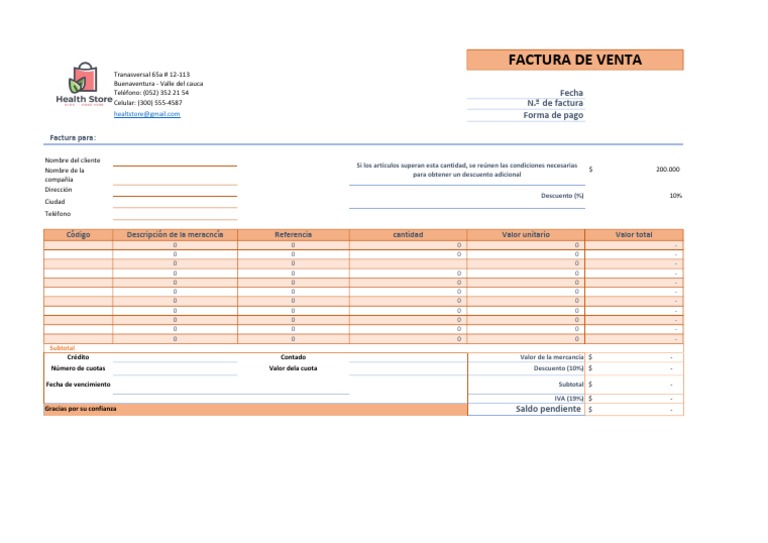 Factura de venta en blanco para completar detalles de compra | PDF | Factura | Economias