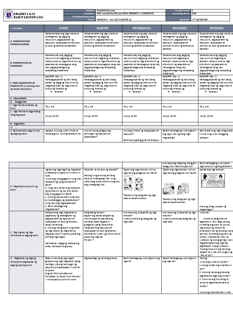 DLL - Esp 1 - Q3 - W4 | PDF