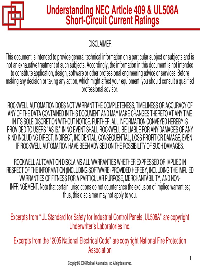 AB UL508A SCCR CustPres 100106 | PDF | Fuse (Electrical) | Transformer