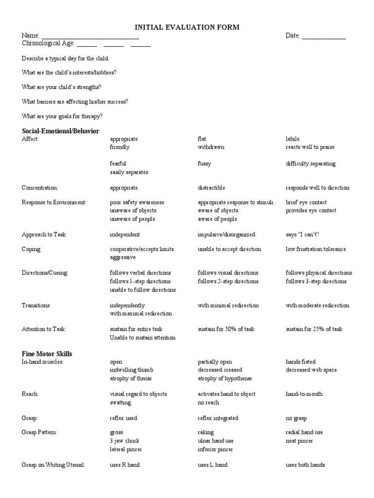 Initial Evaluation Form | PDF | Neuroscience | Cognitive Science