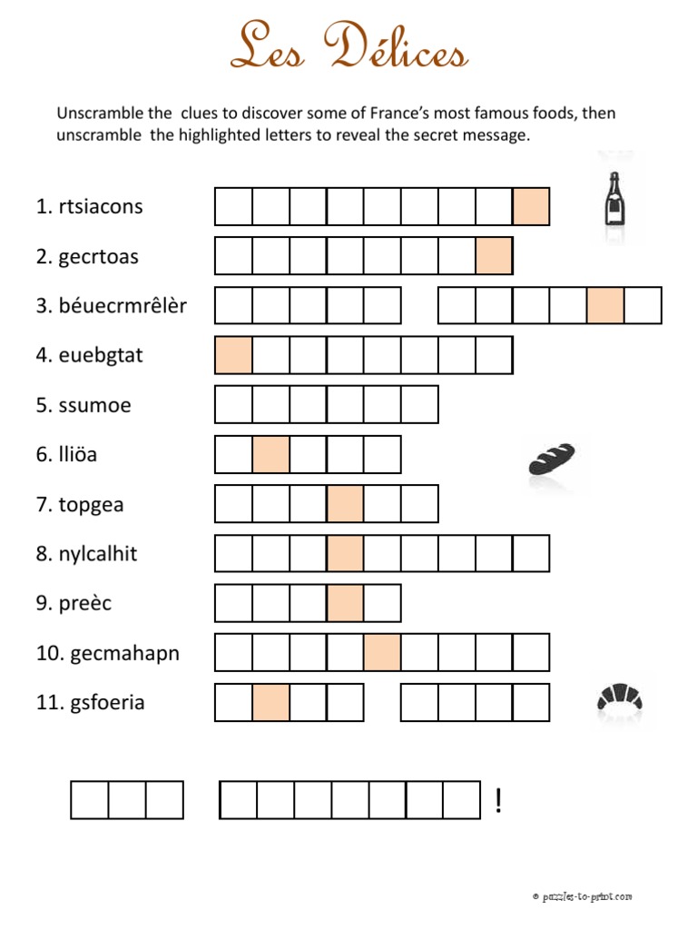 French Food Word Scramble | PDF