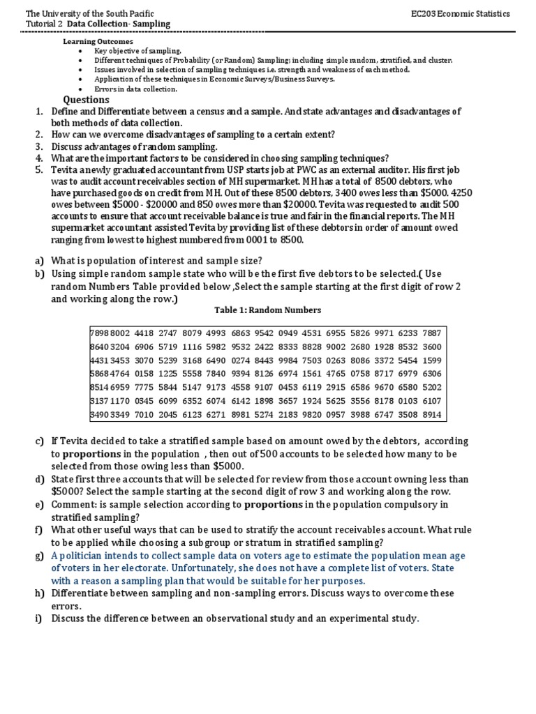EC 203 Tutorial 2 Sampling 17 | PDF | Sampling (Statistics ...
