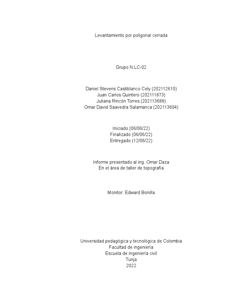 Informe Levantamiento Por Poligonal Cerrada (LC-02) | PDF | Topografía | Azimut