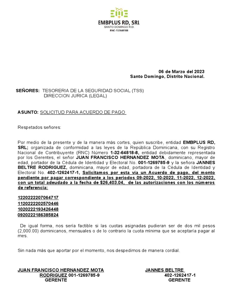 Carta para La TSS | PDF