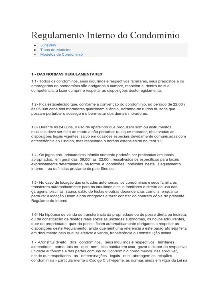 Regulamento Interno Do Condomínio | PDF | Condomínio | Estacionamento