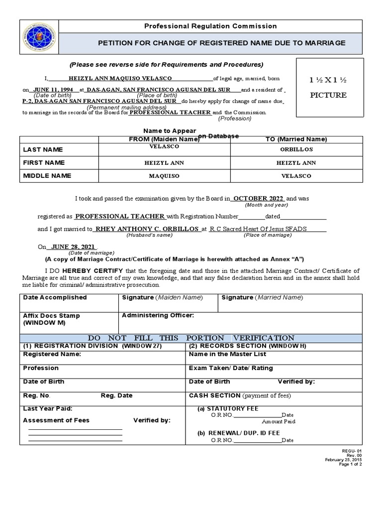 PRC Name Change Petition Form Guide | PDF | Notary Public | Government