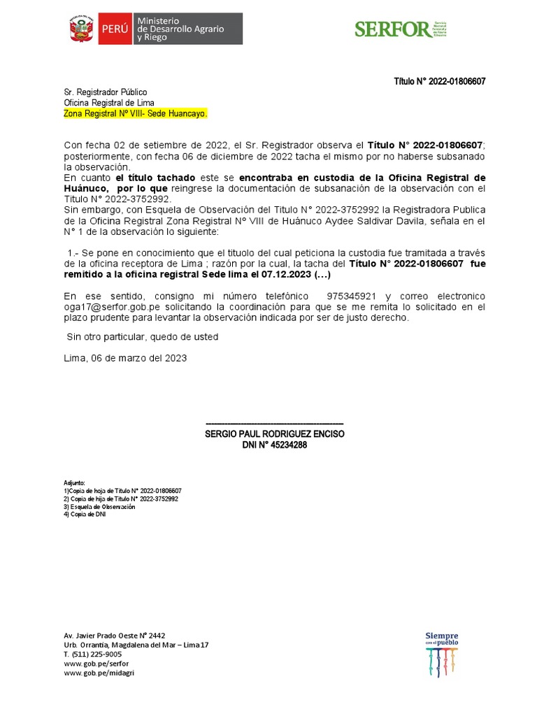 Escrito para Pedir Tacha | PDF