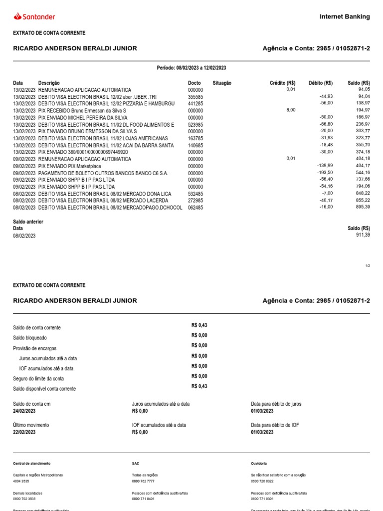 Extrato Conta | PDF | Visa Inc. | Finanças pessoais