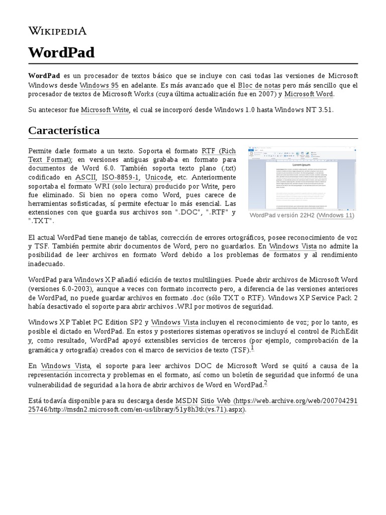 Características de WordPad en Windows | PDF | Compatibles con PC Ibm ...