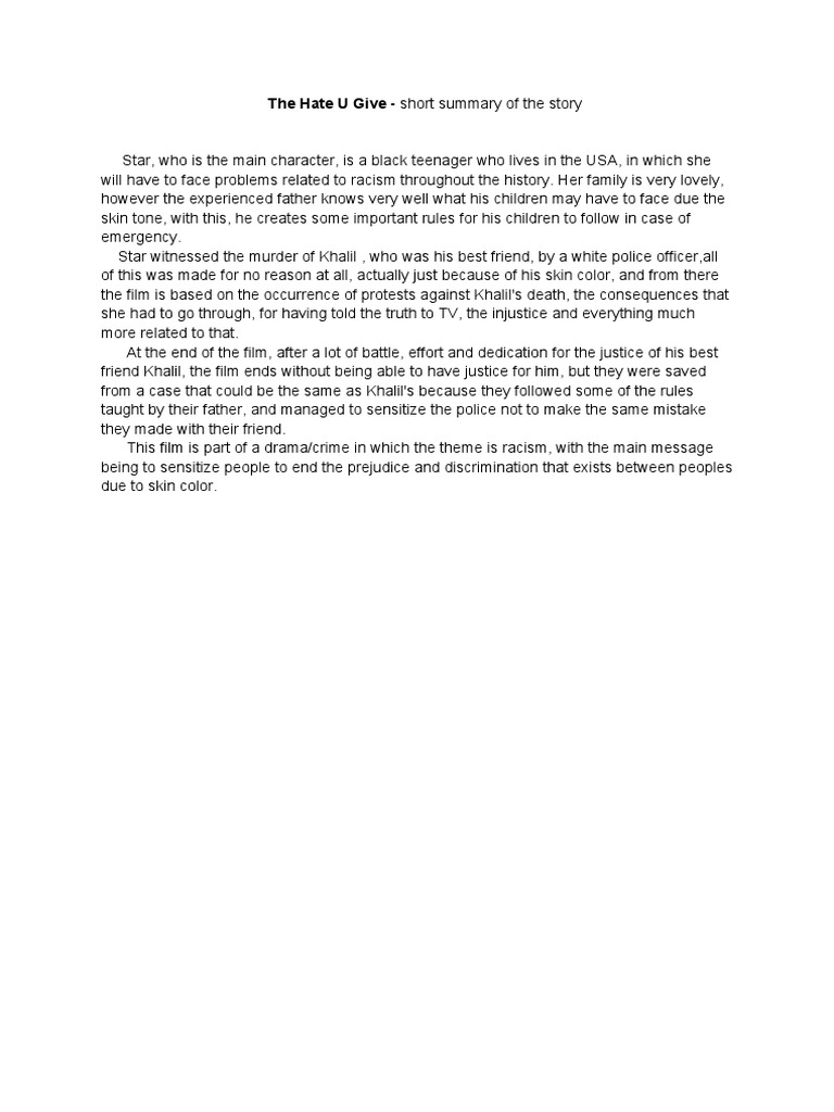 The Hate U Give: Racism and Justice Summary | PDF