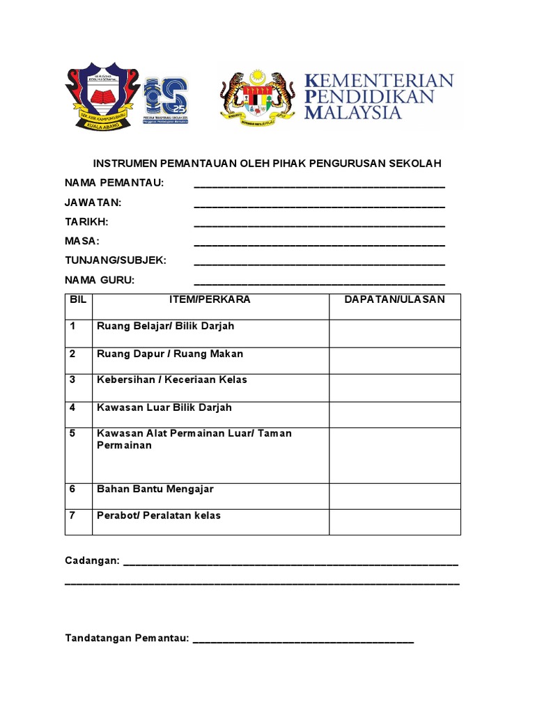Instrumen Pemantauan Oleh Pihak Pengurusan Sekolah | PDF Instrumen Pemantauan Oleh Pihak Pengurusan Sekolah | PDF