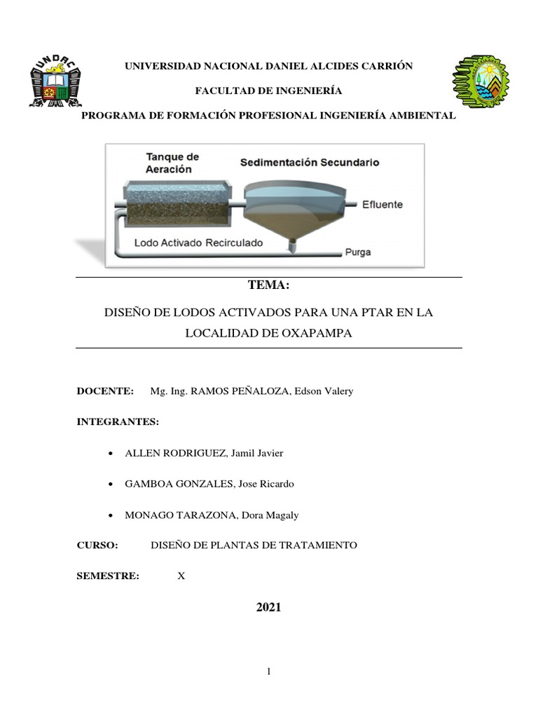 Diseño de Lodos Activados para Una Ptar en La Localidad de Oxapampa | PDF | Tratamiento de aguas ...