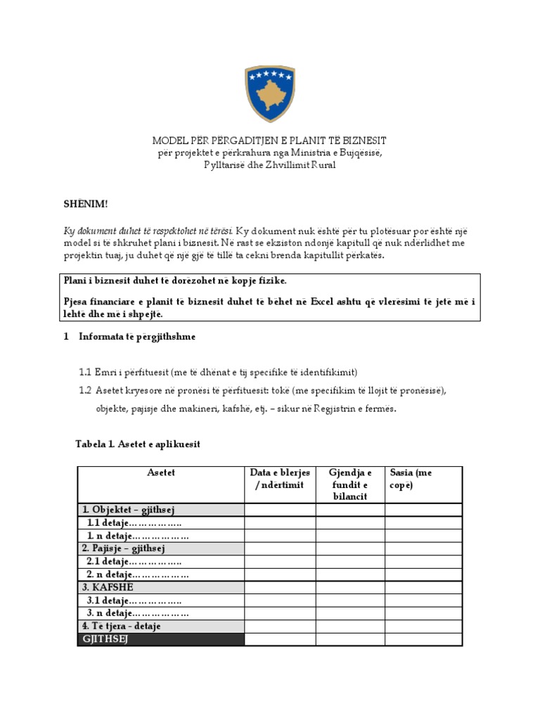 Model Plani I Biznesit Masa 103 2017 1 | PDF