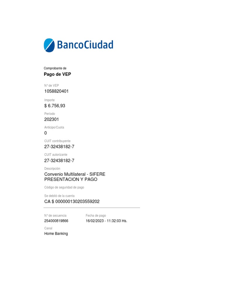 Comprobante De Pago De Vep Pdf