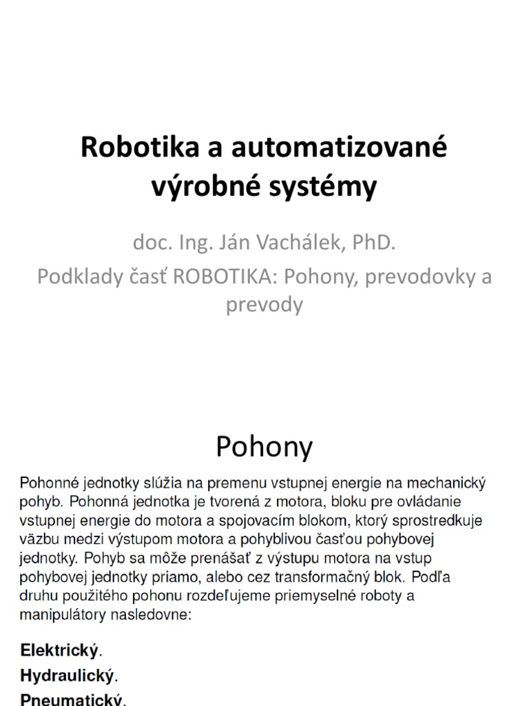Robotika A Automatizované Výrobné Systémy - Pohony Prevodovky A Prevody PDF | PDF