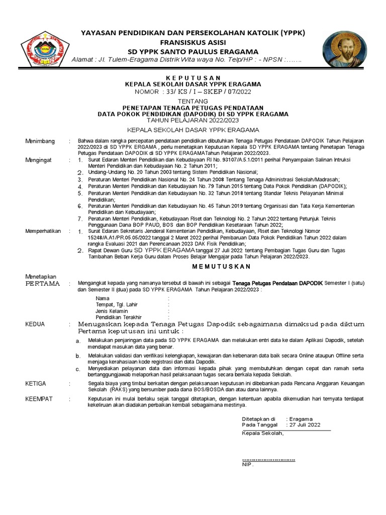 Format SK Operator Dapodik Sekolah | PDF