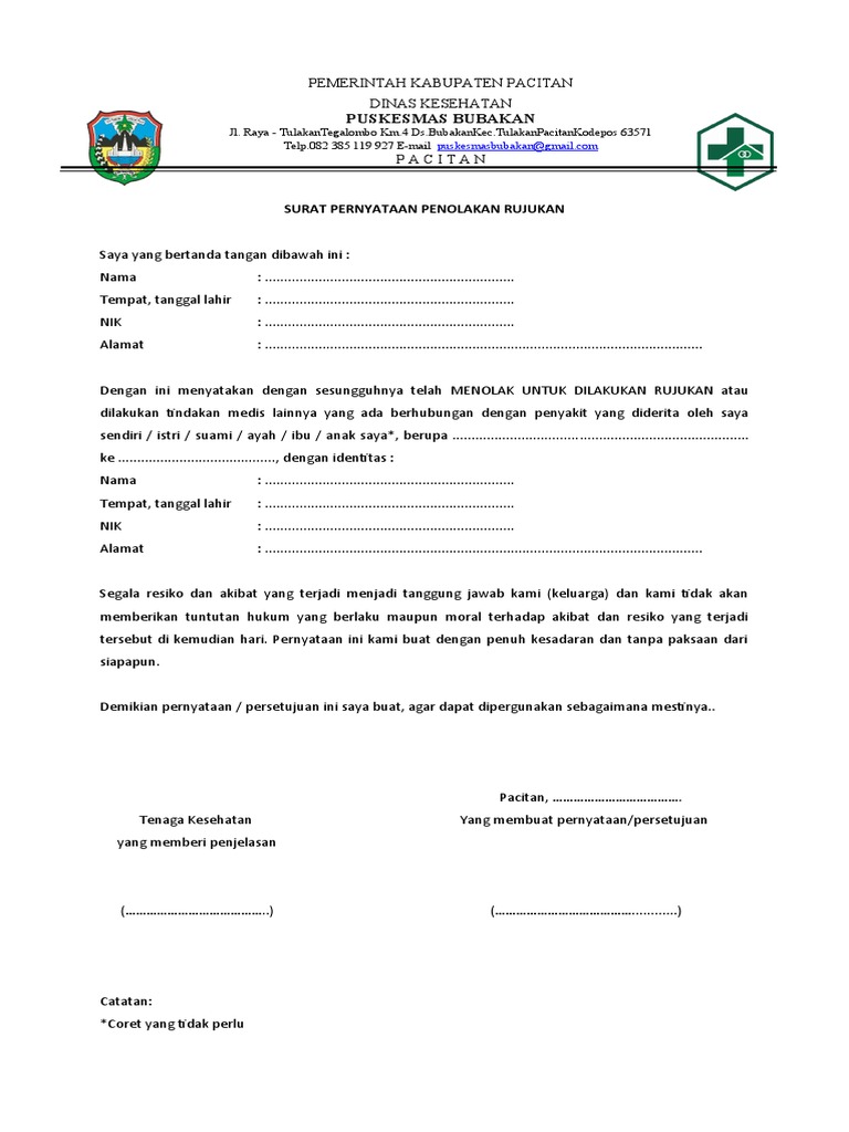 Form Penolakan Rujukan Pustu | PDF