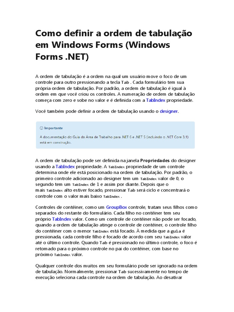 Como Definir A Ordem de Tabulação em Windows Forms (Windows Forms .NET ...