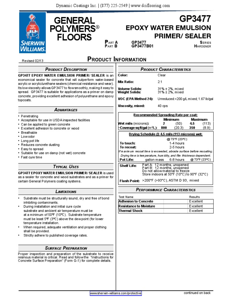 GP 3477 Epoxy Sealer Primer PDS | PDF | Epoxy | Concrete