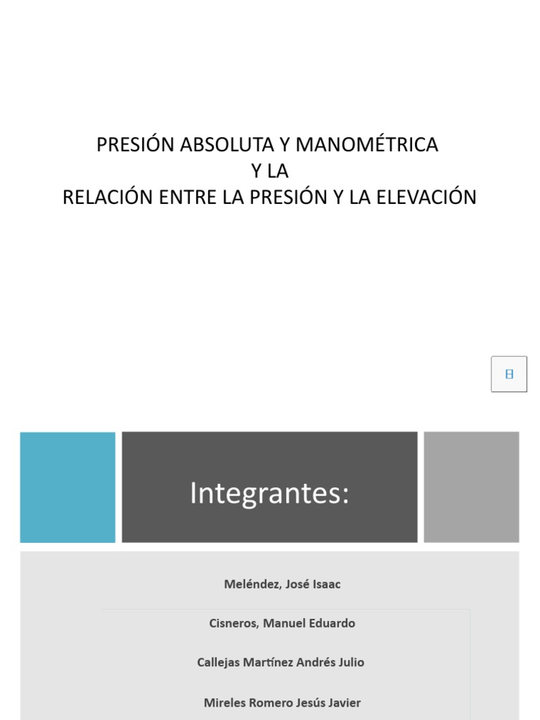 PRESIÓN ABSOLUTA Y MANOMÉTRICA E13 proyecto.pptx | PDF | Presión ...
