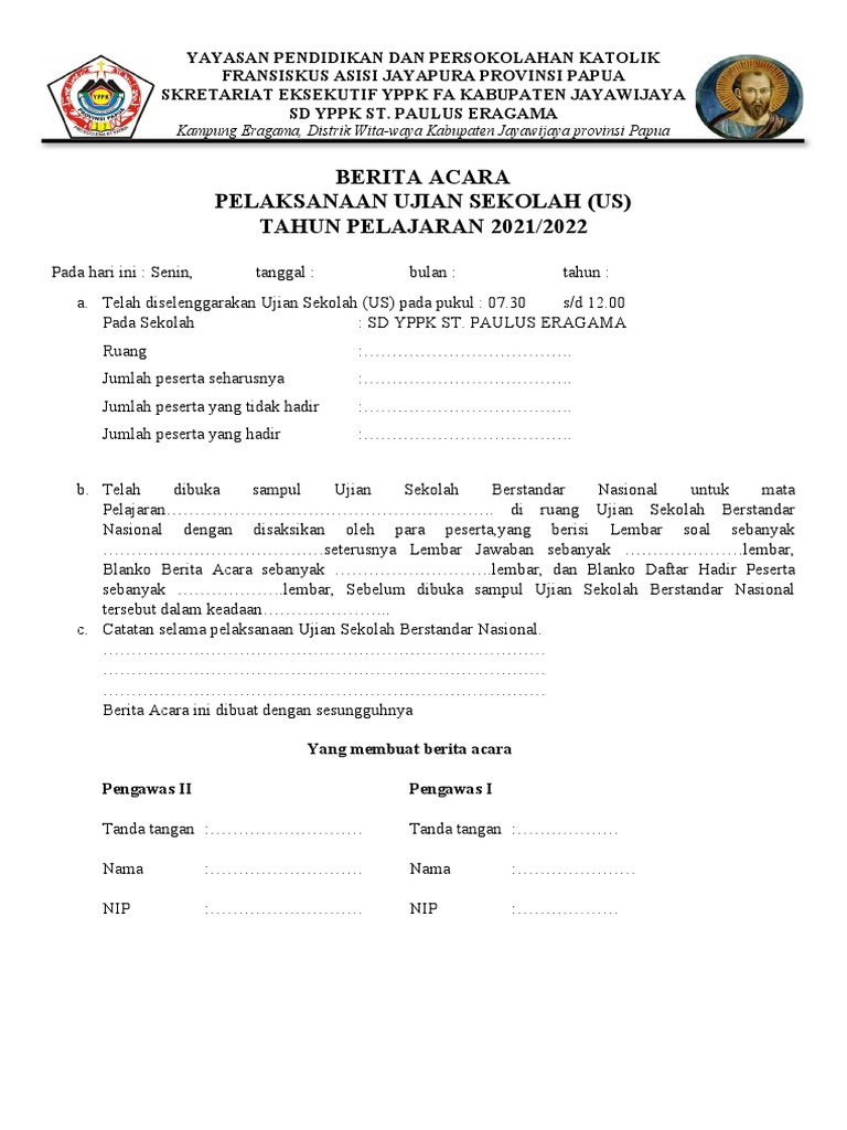 Format Berita Acara Pelaksanaan Ujian Sekolah | PDF