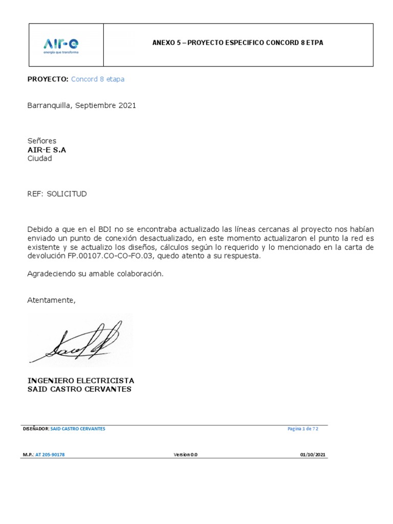 Anexo-5-Proyecto Especifico Concord 8 Etapa PDF | PDF | Transformador | Electricidad