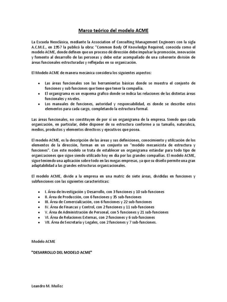 Desarrollo Del Modelo ACME | PDF | Calidad (comercial) | Planificación