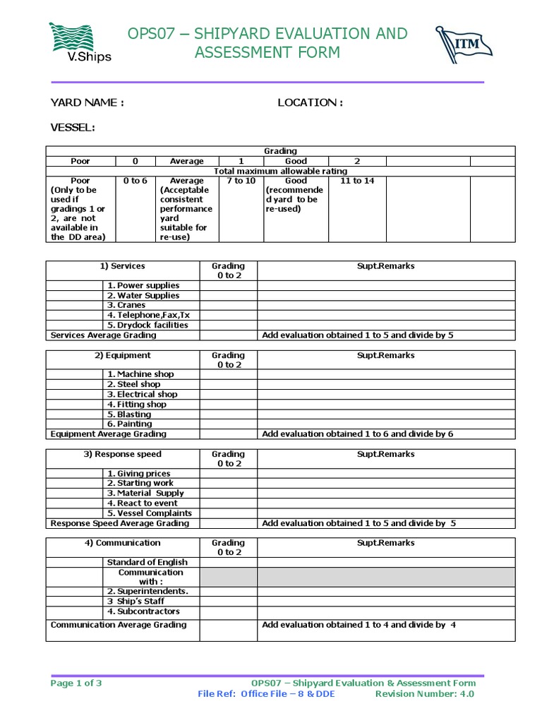 OPS 07 - Shipyard Evaluation and Assessment Form | PDF