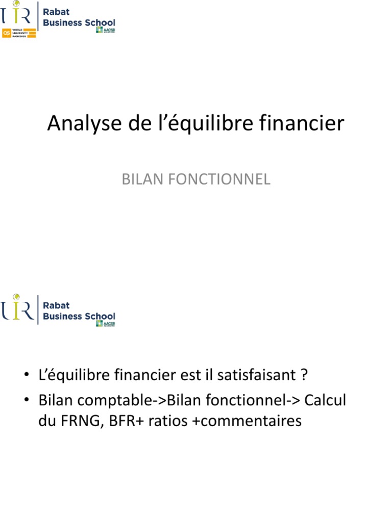 Bilan Fonctionnel PDF | PDF | Fonds de roulement | Bilan comptable
