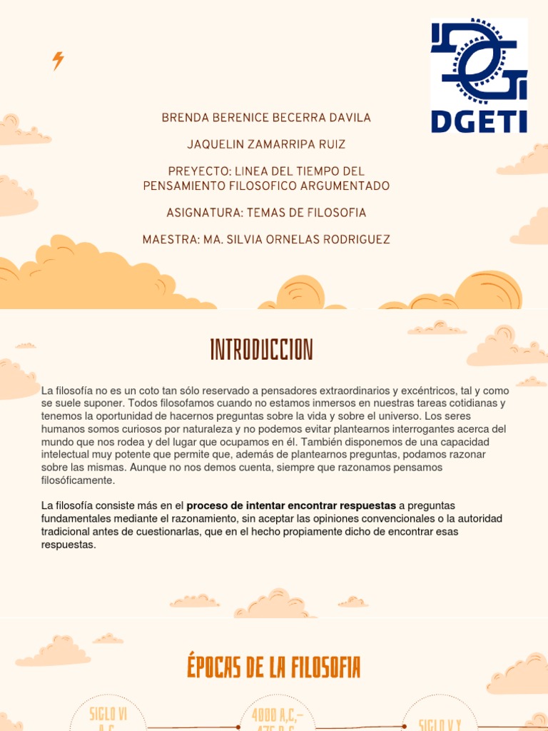 Filósofos en Las Diferentes Épocas Filosoficas | PDF | Pensamiento ...