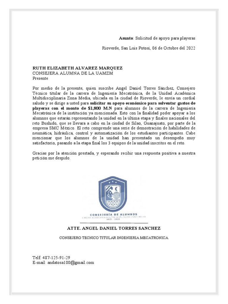 Ejemplo de Oficio de Solicitud de Apoyo | PDF