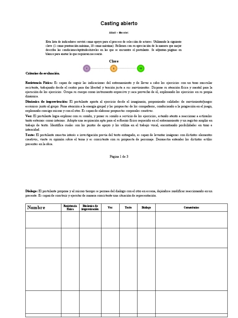 Casting Abierto Ficha Pdf Improvisación