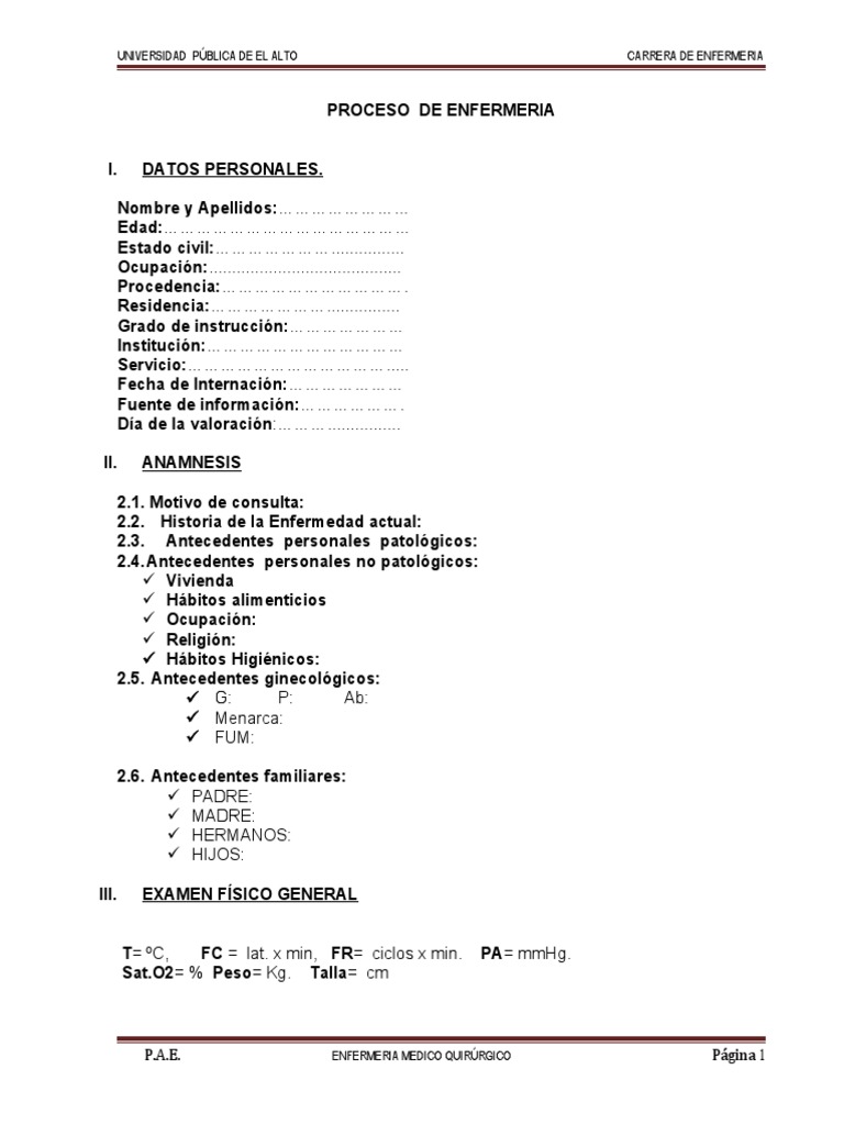 Formato Pae-5 | PDF | Diagnostico medico | Enfermería