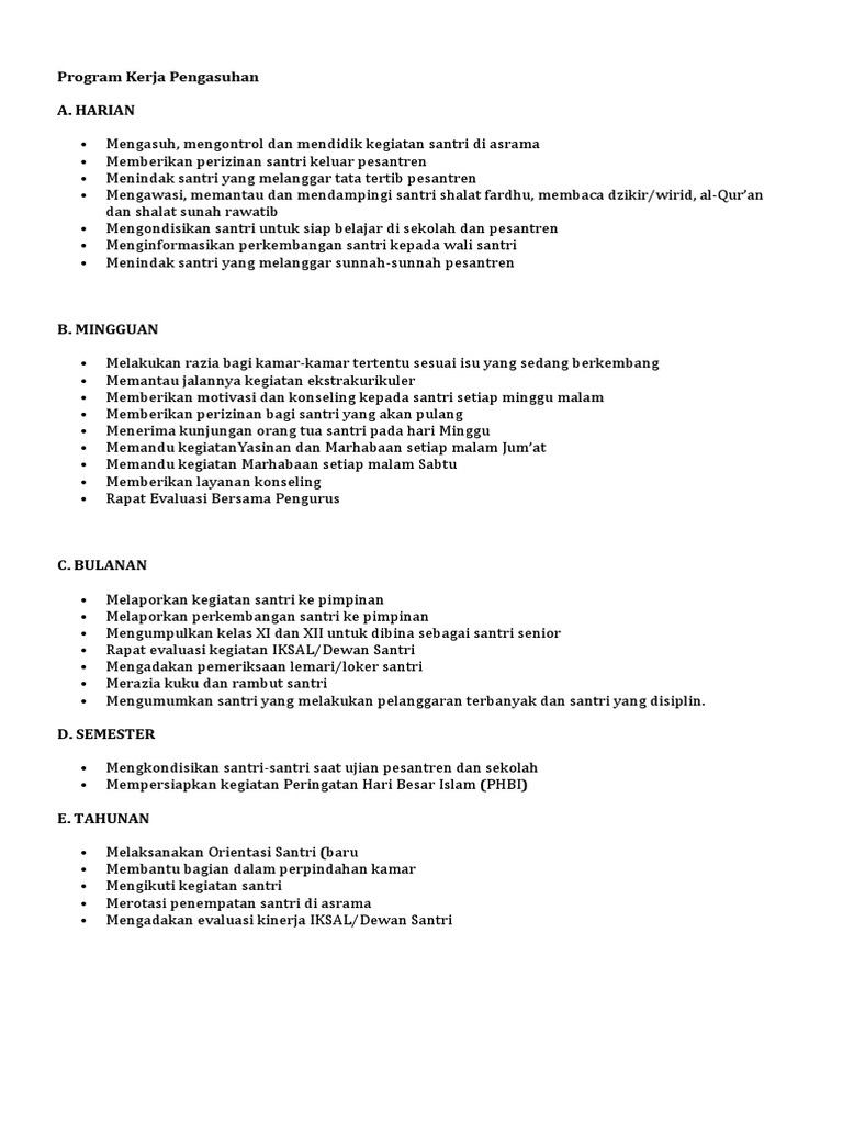 Program Kerja Pengasuhan-1 | PDF | Karier & Perkembangan | Kesehatan ...