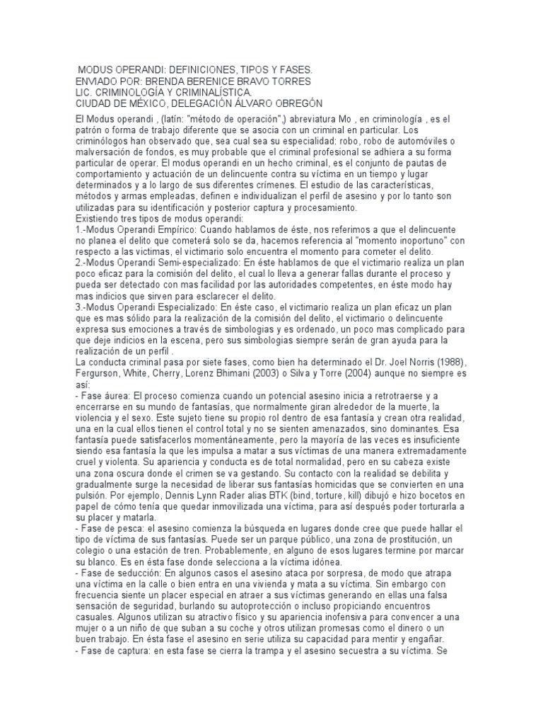 Modus Operandi | PDF | Asesino en serie | Criminología