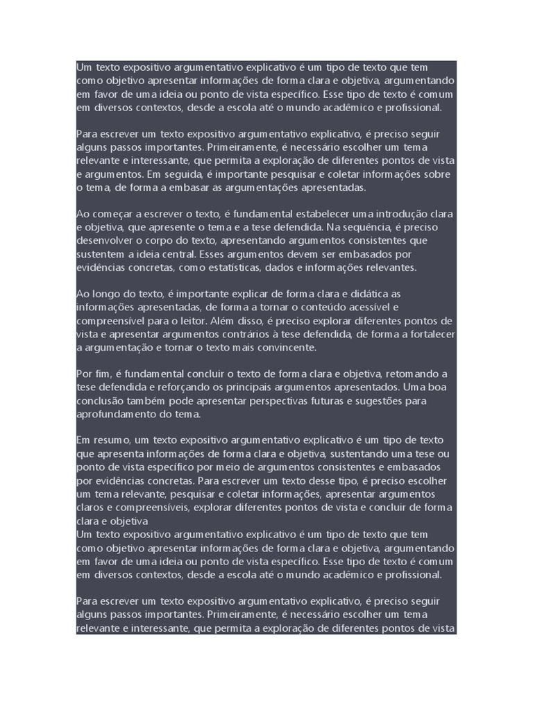 Um Texto Expositivo Argumentativo Explicativo É Um Tipo de Texto Que ...