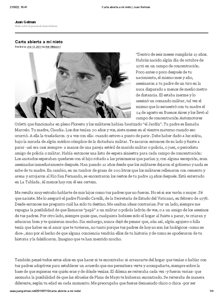 Carta Abierta A Mi Nieto - Juan Gelman | PDF