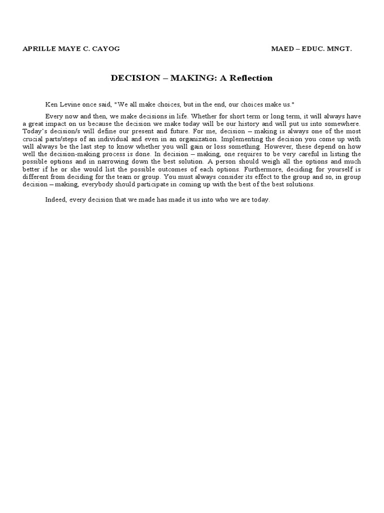 Decision - Making Reflection | PDF