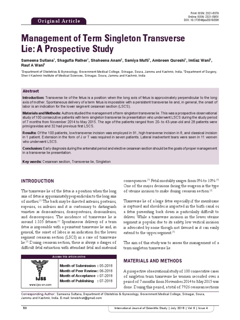 Transverse Lie Fetus | Download Free PDF | Childbirth | Caesarean Section