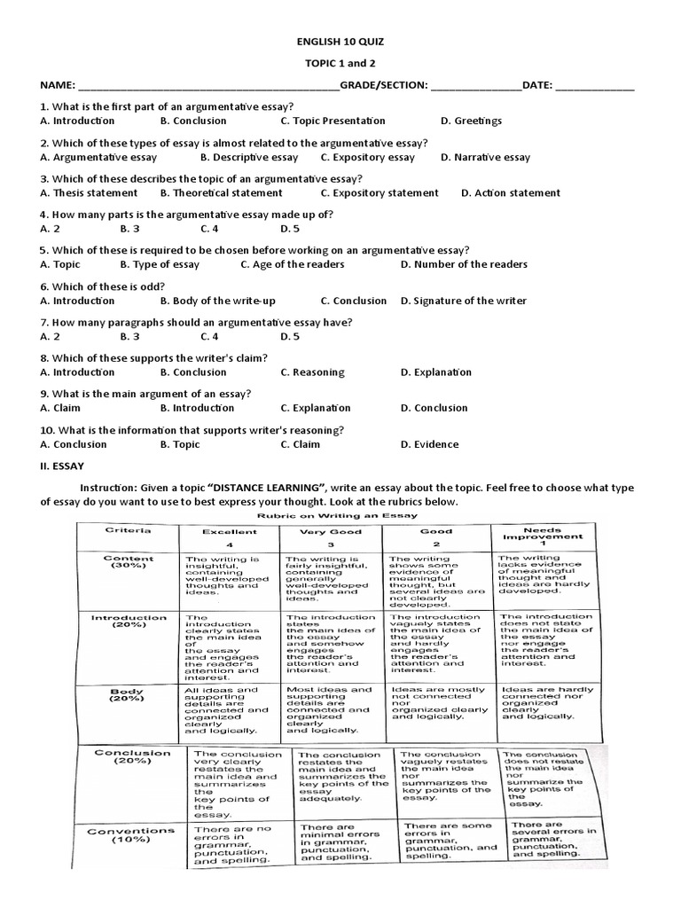 English 10 Quiz | PDF