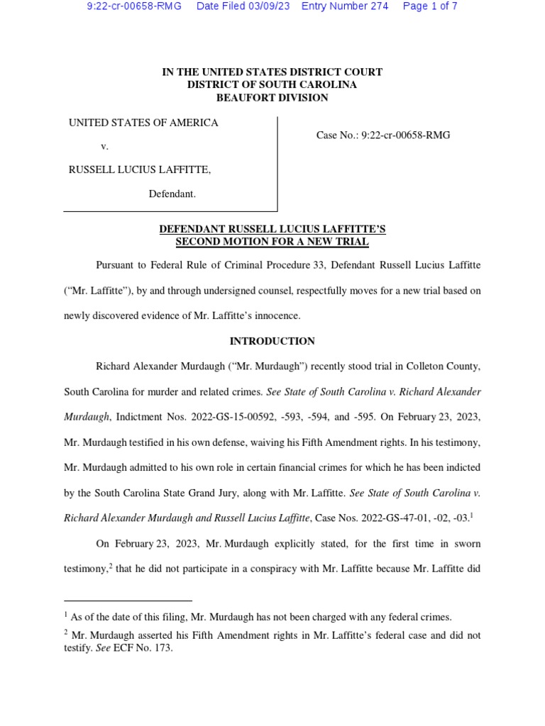 Laffitte Motion - New Trial | PDF | Mail And Wire Fraud | Fraud