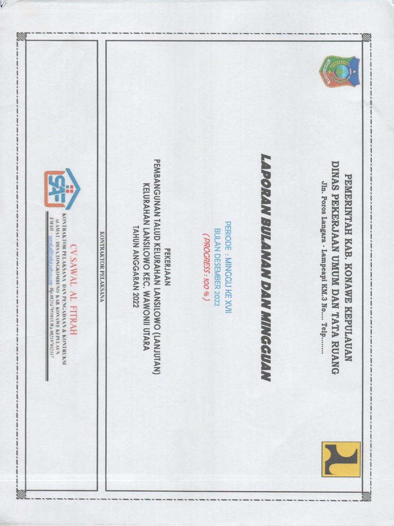 Laporan Progres Bulanan Dan Mingguan (Desember) PDF | PDF