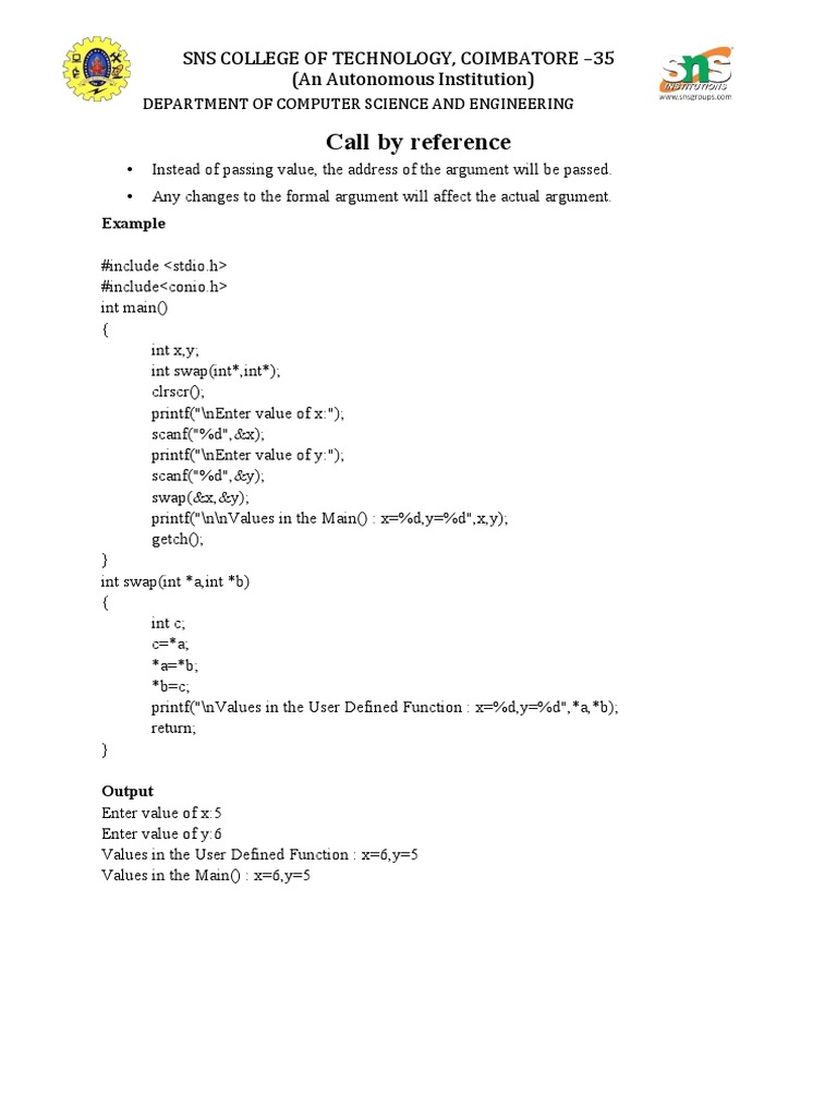 8.call by Reference | PDF | Parameter (Computer Programming) | Computer Programming