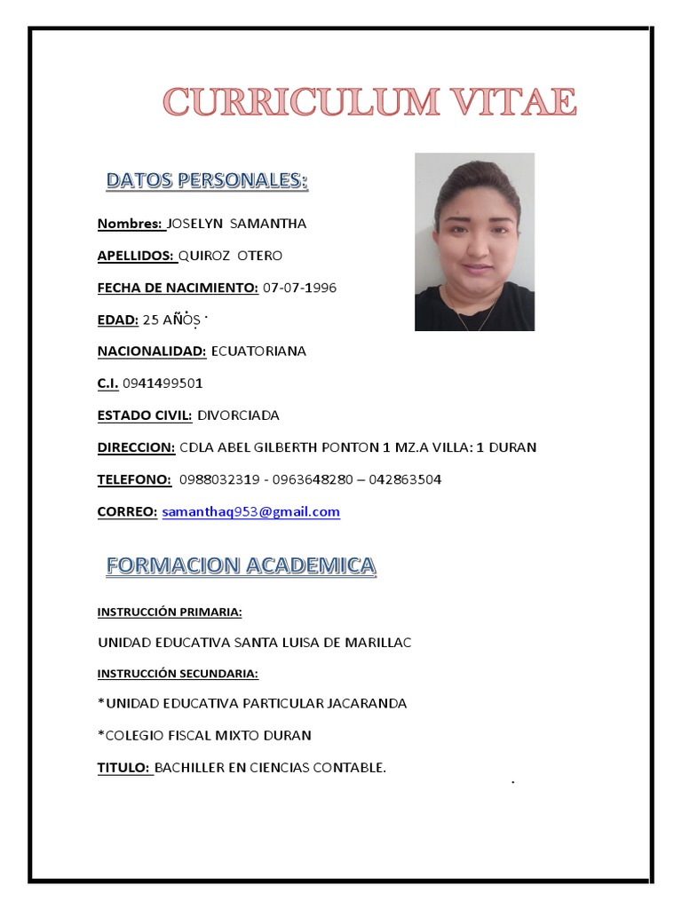 CV Joselyn S Quiroz Otero PDF | PDF