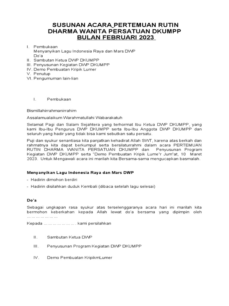 Susunan Acara DWP Maret 2023 | PDF