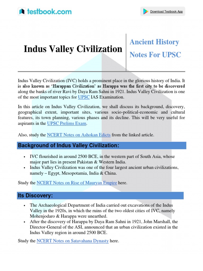 Indus Valley Civilization Overview for UPSC | PDF